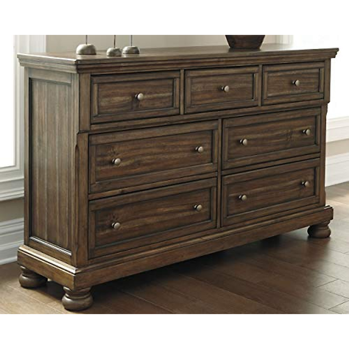 Signature Design by Ashley Flynnter Traditional 7 Drawer Dresser with Dovetial Construction, Tobacco Brown