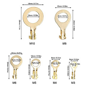 540PCS Cable Lugs Brass Wire Lugs Assortment Set Terminal Wire Connector Lugs with Storage Box M3 M4 M5 M6 M8 M10