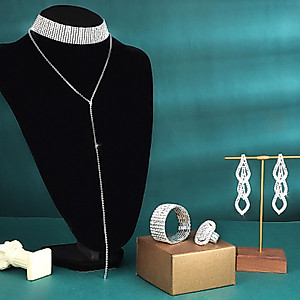 Fumete 4 Pcs Rhinestone Jewelry Set Bling Diamond Choker Necklace Bracelet Ring Earrings Set for Women Party Costume Jewelry