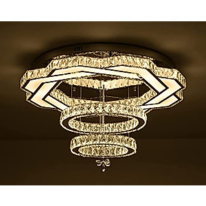 W32'' Living Room Modern Crystal Chandelier Large Foyer Chandeliers Crystal Shades Chandeliers Entrance High Ceiling Chandeliers Bedroom Dining Shandaler 3000K-6000K Infinity Lighting Fixtuers Lamps