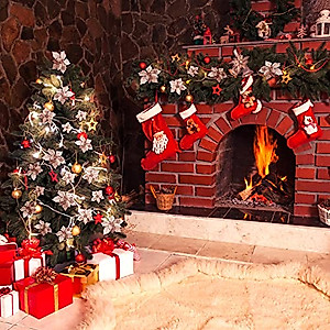 36 Pieces Christmas Glitter Poinsettia Faux Flowers Christmas Flowers Decorations Wedding Xmas Tree New Year Ornaments (Rose Gold)