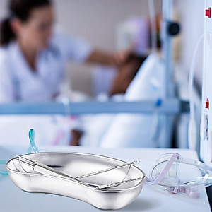 Blulu 6 Pcs Stainless Steel Kidney Tray 8'' Medium Kidney Shaped Emesis Basin Surgical Medical Tray pan Bowls Reusable Metal Kidney Dish Dental Lab Instruments Bathroom Soiled Dressings Medic Waster