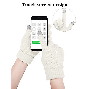 KUTTOR 6 Pieces Winter Knitted Beanie Hats Gloves Set Warm Cozy Skull Ski Cap Touchscreen Knitted Gloves for Women