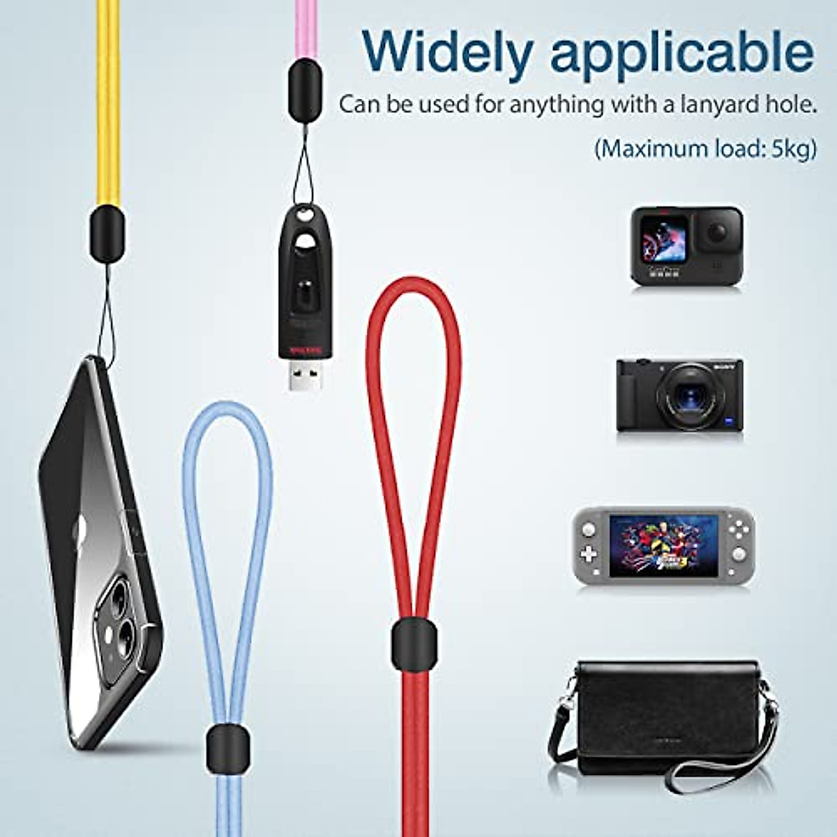 Hand Wrist Strap Lanyard, 6 Pack 9.5inch Adjustable Nylon Wristlet Straps Keychain String for Cell Phone Case Holder, AirPods Pro 2 2022, Camera, Key, GoPro, USB Drive, Ski Glove (Multi-ColorA)