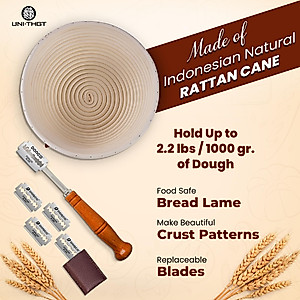 UNI-THGT Banneton Bread Proofing Basket Set - 9 & 10 Inch Sourdough Proofing Basket - Round And Oval Bread Bowls For Rising And Baking - Rattan Bread Banneton With Baking Accessories