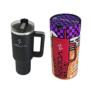 2nd Generation 40 oz Tumbler with Handle and Straw Insulated Tumblers Cups with Lids Straws Double Wall Vacuum Thermos cup 304 Stainless Steel Travel Mug Gifts for Men Women Him Her (Black)