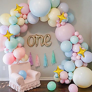 RUBFAC 182pcs Pastel Balloons Rainbow Balloon Garland Arch Kit with Star Foil Balloons for Wedding Birthday Party Supplies Easter Decorations