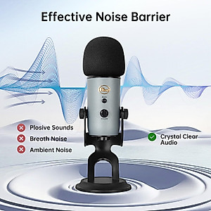 PhantAccy Pop Filter/Windscreen for Blue Yeti and Yeti Pro Microphones, Foam Mic Cover for Filtering Plosives and Hissing Noise