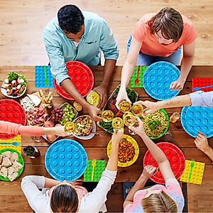 96 Pcs Building Block Party Supplies, Building Bricks Party Plates and Napkins Set Boys Girls Building Block Themed Party Dinnerware for Kids Baby Shower Birthday Party Decorations, Serves 24