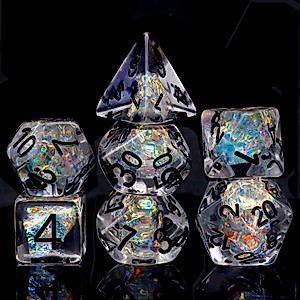 PJOY Clear Rainbow Resin DND Dice and Dragon Pattern D&D Metal Dice
