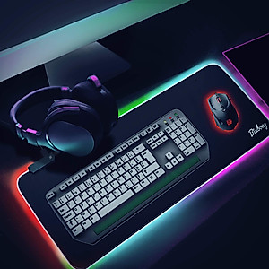 RGB Gaming Mouse Pad, Large Expanded Soft LED Mouse Pad with 14 Light Modes, Anti-Slip Rubber Base for Computer Keyboard Mat, 31.5"x11.8"x0.16" (XL)