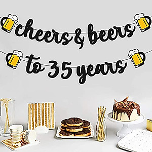 35 Birthday Banner Cheers to 35 Years Decorations for Men Women Him Her Happy 35 Birthday Anniversary Party Supplies Black Glitter PRESTRUNG