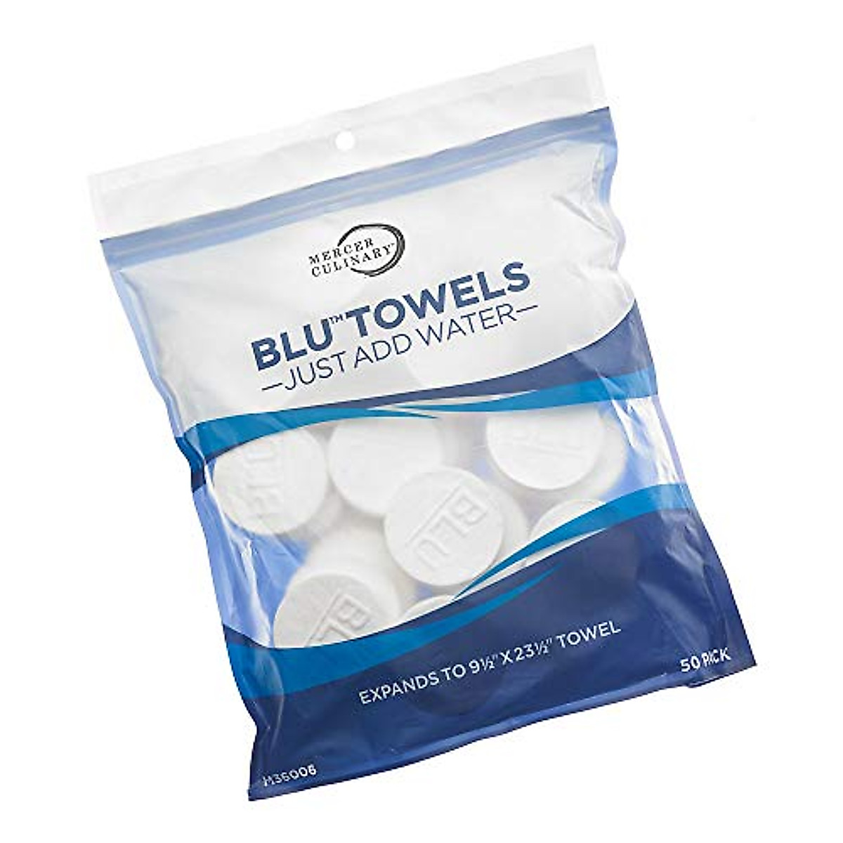 Mercer Culinary BLU Medium-Duty Compressed Foodservice Towel-50/Pack, 9-1/2 x 23-1/2, 50 Pack