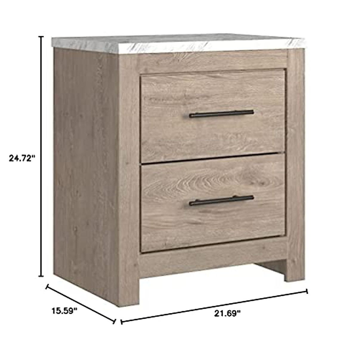 Signature Design by Ashley Senniberg Modern 2 Drawer Nightstand with Faux Marble Top, Light Brown & White