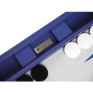 19-inch Premium Backgammon Set - Large Size - Indigo Blue Board, White and Navy Blue Points