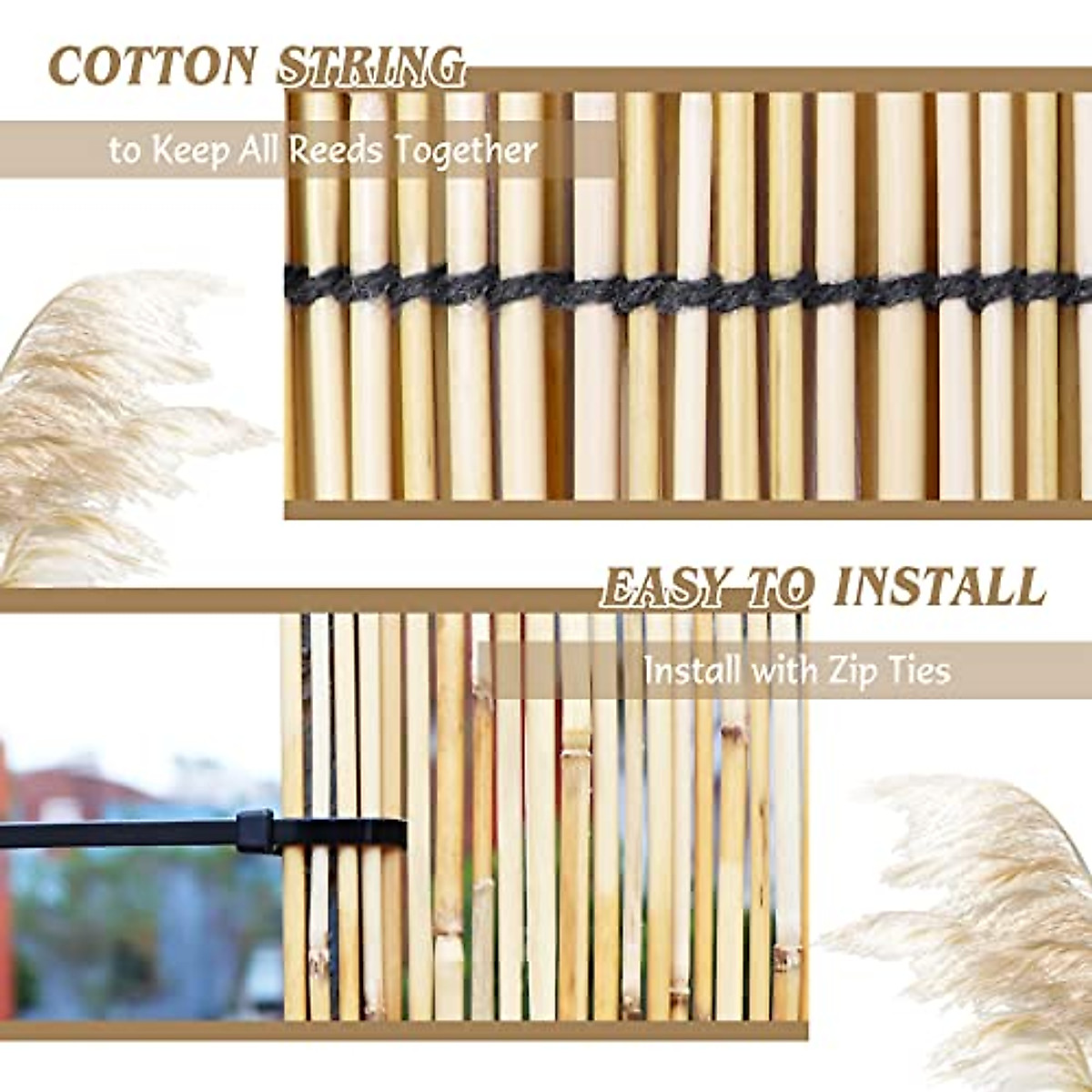 Tgzwme Natural Reed Fence Roller Blind,6FT X 16.4FT Bamboo Fencing Privacy Reed Screening for Outdoor, Gallery, Restaurant, Hotel, Patio