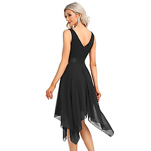 Ever-Pretty Women's Vintage V Neck Irregular Hem Lace A Line Chiffon Cocktail Dresses Emperador US12 Black