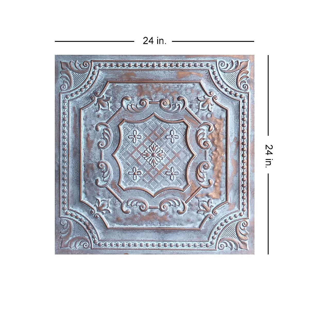 From Plain To Beautiful In Hours DCT04 Elizabethan Shield PVC 2' x 2' Lay-in or Glue-up Ceiling Tile (Covers / 200 sq.ft), Weathered Copper, 50 Piece