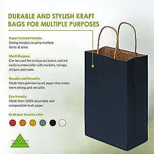 Blue Gift Bags with Handles - 6x3x9 Inch 50 Pack Medium Navy Blue Gift Bags with Handles, Colored Kraft Paper Shopping Totes for Gift Wrapping, Wedding & Event Guests, Small Business, Retail, in Bulk