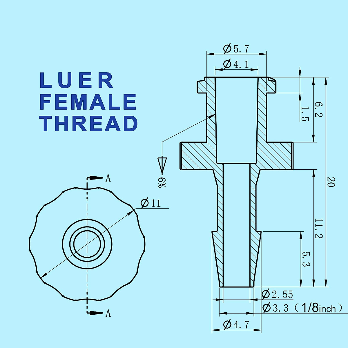 Ks-Tek 10pcs 1/8 Inch Barb Female Luer Tapered Syringe Fitting (Polyprop) Luer Lock Tapered Connector Syringe Fitting