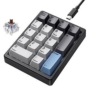 Kisnt Mechanical Number Pad,Hot Swappable Numpad Wired USB 17 Keys Keypad White Backlit Numeric Keypad with PBT Keycaps for Laptop PC Compact Keyboards (Black, Brown Switch)