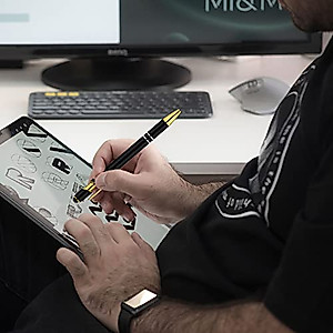 LINFANC 12 Pack Black Gold Ballpoint Pen with Stylus Tip, 1.0 mm Black Ink Smooth Writing Pens, Metal Stylus Pens for Touch Screens