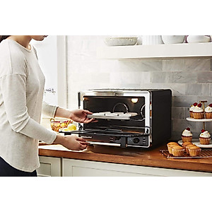 KitchenAid KCO255BM Dual Convection Countertop Toaster Oven, 12 preset cooking functions to roast, bake, fry meals, desserts, grill rack, baking pan, Digital display, non-stick interior, Matte Black (RENEWED)