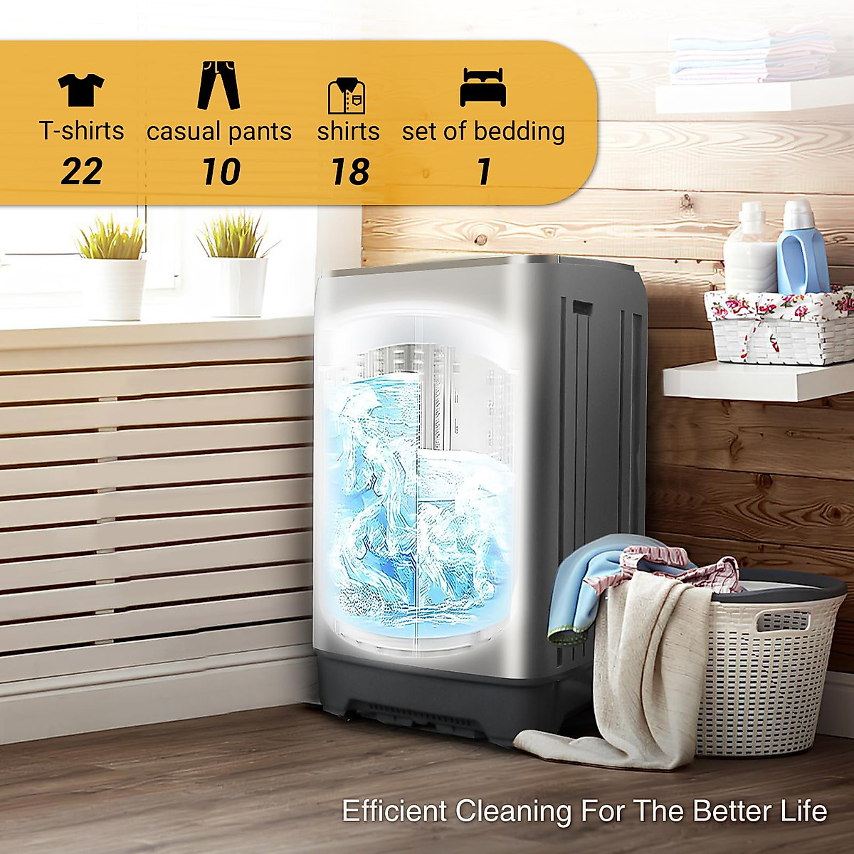 BORCOLO Portable Washing Machine, 17.7lbs Full-Automatic Small Washing Machine for Apartment, 10 Wash Programs with Drain Hose Dorm Size Portable Washer for RV, Home, College, Grey