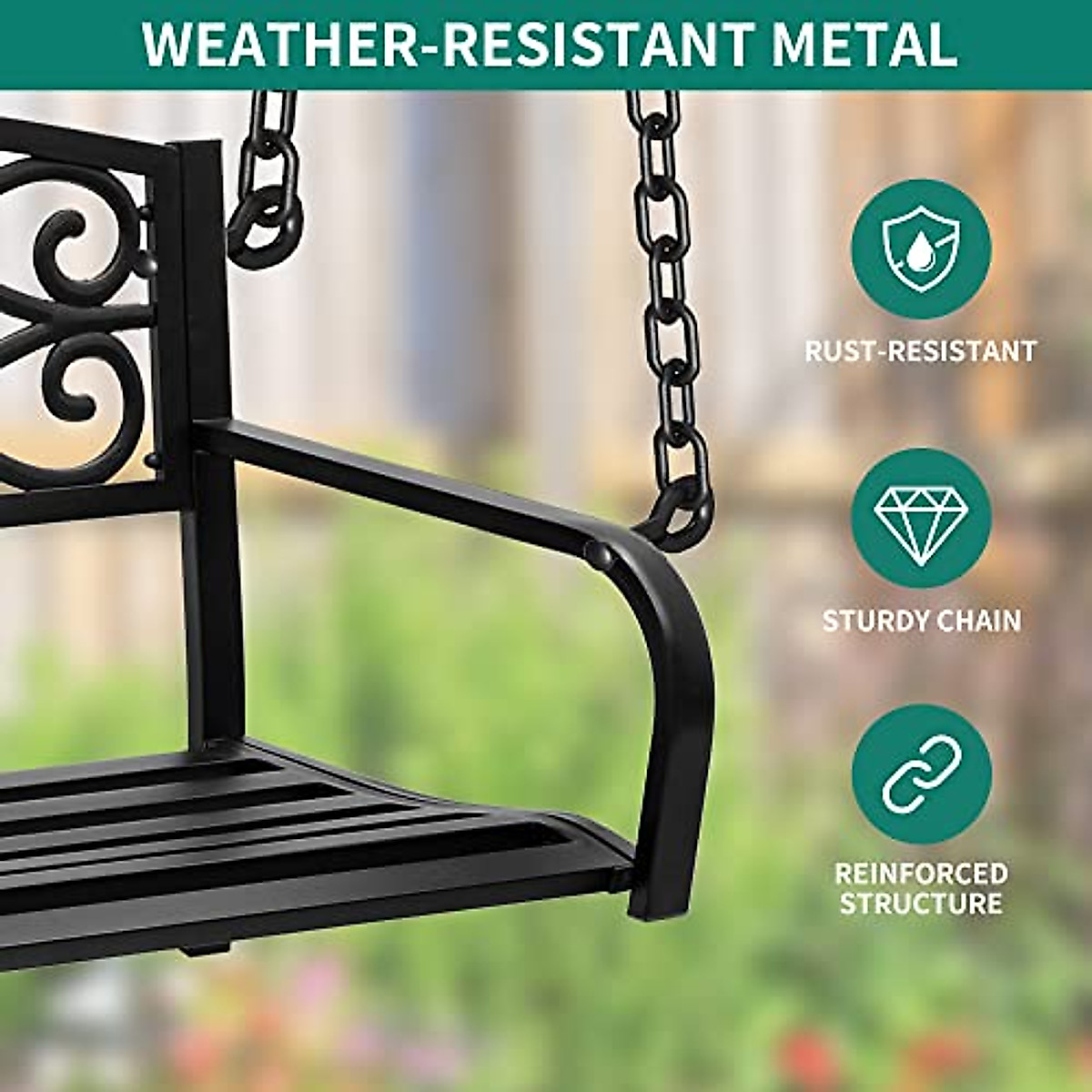YITAHOME Heavy Duty Metal Hanging Porch Swing Chair Outdoor Swing Steel Patio Bench Lounge Capacity 660lb for Garden, Balcony, Living Room, Black Rose
