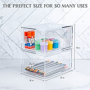 Clear Drawer Organizers - Acrylic, Durable, Stackable, Pull-Out Drawer. Great for Medicine, Cosmetics, Makeup and Bathroom Organization. (4.5" High | 2-PACK)