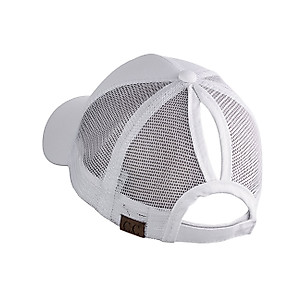 C.C Ponycap Messy High Bun Ponytail Adjustable Mesh Trucker Baseball Cap Hat, White
