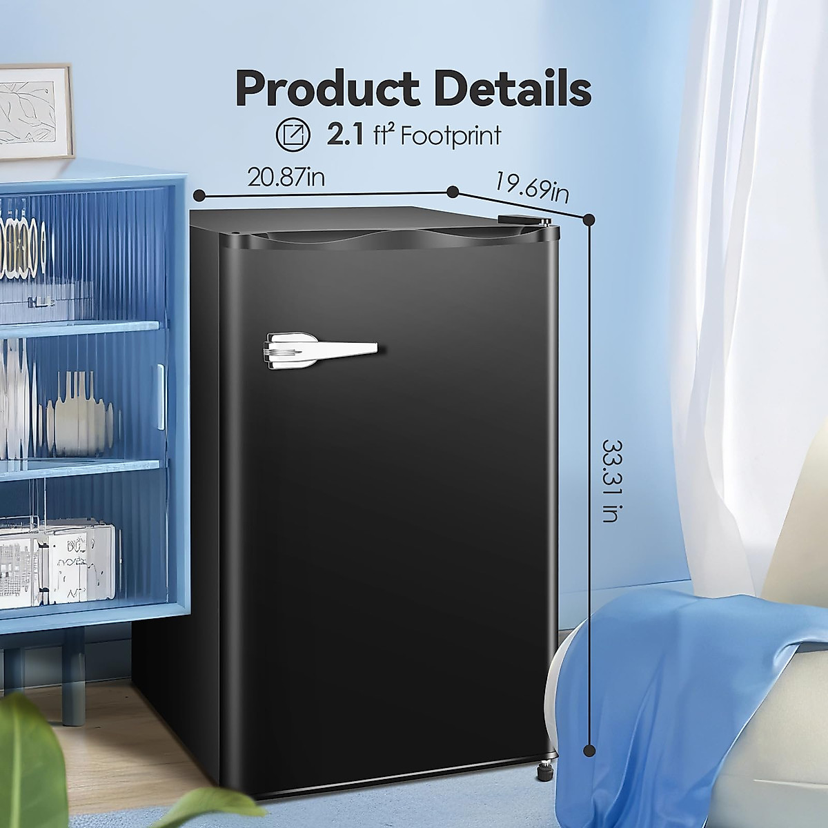 LHRIVER Mini Freezer Compact Upright Freezer, 1.2Cu.ft Small Freezer with Handle, Removable Shelves, Adjustable Thermostat, Low Noise Mini Freezers for Bedroom, Apartment, Home, Office, Black