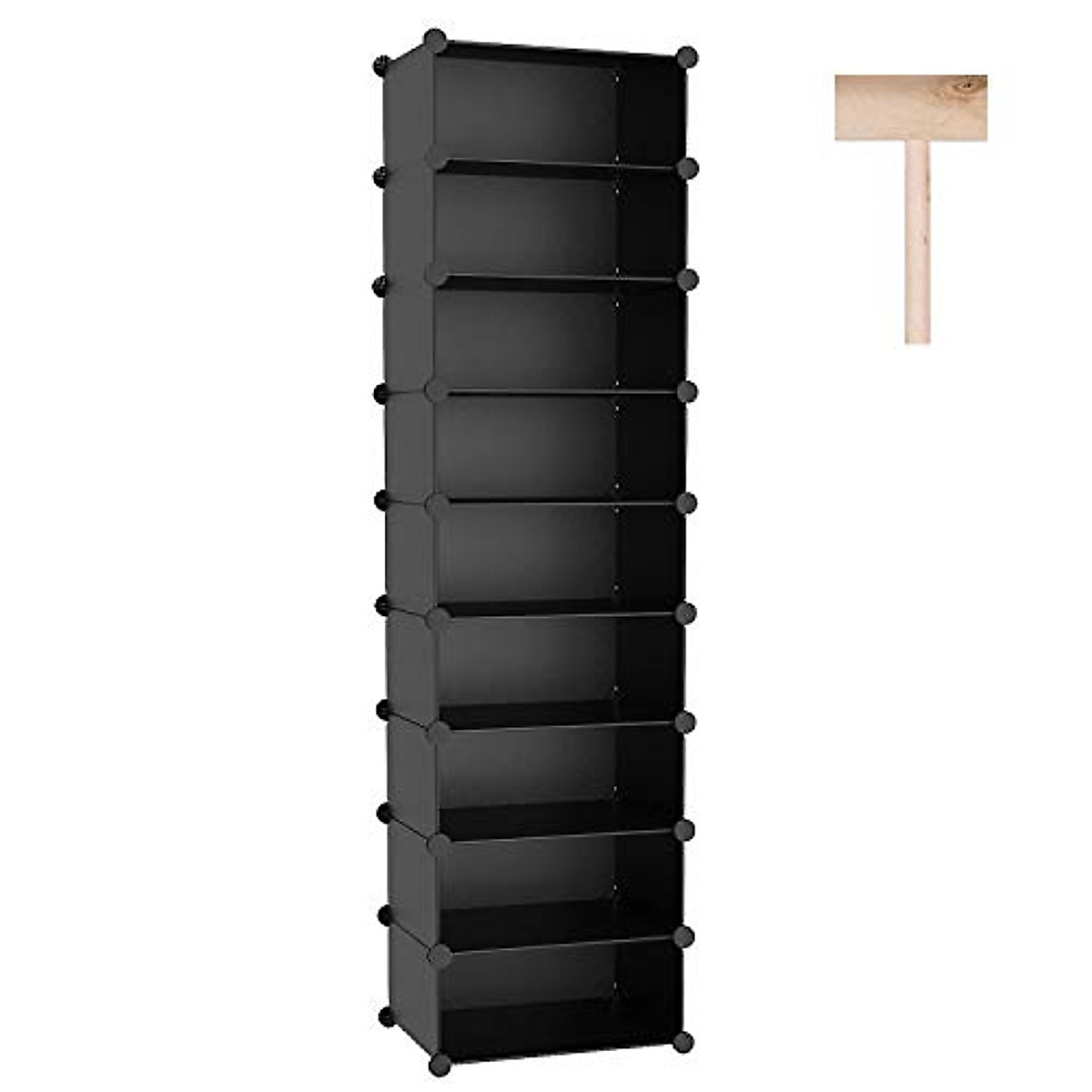 C&AHOME 9-Tier Shoe Rack, 18 Pairs Plastic Shoe Shelves, Modular Shoe Storage Organizer Units, Space Saving Closet Cabinet Ideal for Bedroom Living Room Entryway Hallway, 16.2"L × 12.2"W × 62"H Black