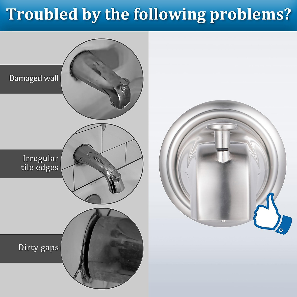 Enhon 2 Pack Metal Tub Spout Cover Ring, Bathroom Faucet Remodeling Wall Plate with Foam Gasket, 1-1/2 Inch ID and 3-5/8 Inch OD (Brushed Nickel)