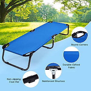 GYMAX Camping Cot, 330 LBS Folding Cot for Sleeping, Easy Set Up Cot Bed for Adults, Indoor &Outdoor Travel Adventure Picnic Hiking Cot for Patio Yard Home Office (Blue)