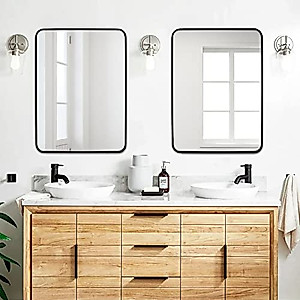 Modern 24"x36" Black Bathroom Mirrors for Wall, Framed Rectangle Mirror with Rounded Corner, Metal Black Mirror for Bathroom Vertical or Horizontal Hang, Black Wall Mirrors for Vanity, Restroom