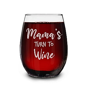 shop4ever Mama's Turn To Wine Engraved Stemless Wine Glass 15 oz. Funny Gift for Mom