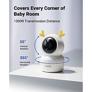 VACOS Video Baby Monitor with Camera and Audio - Baby Camera Monitor No WiFi with 720P 5" HD Display, Temperature & Motion & Sound Alert, Remote Pan Tilt and Zoom, Night Vision, 1000ft Range, VOX