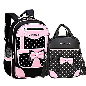 KUJIAPIN 2Pcs Bowknot Printed Girls Backpack Pretty Princess Backpack Set Kids Elementary Primary Students Bookbag