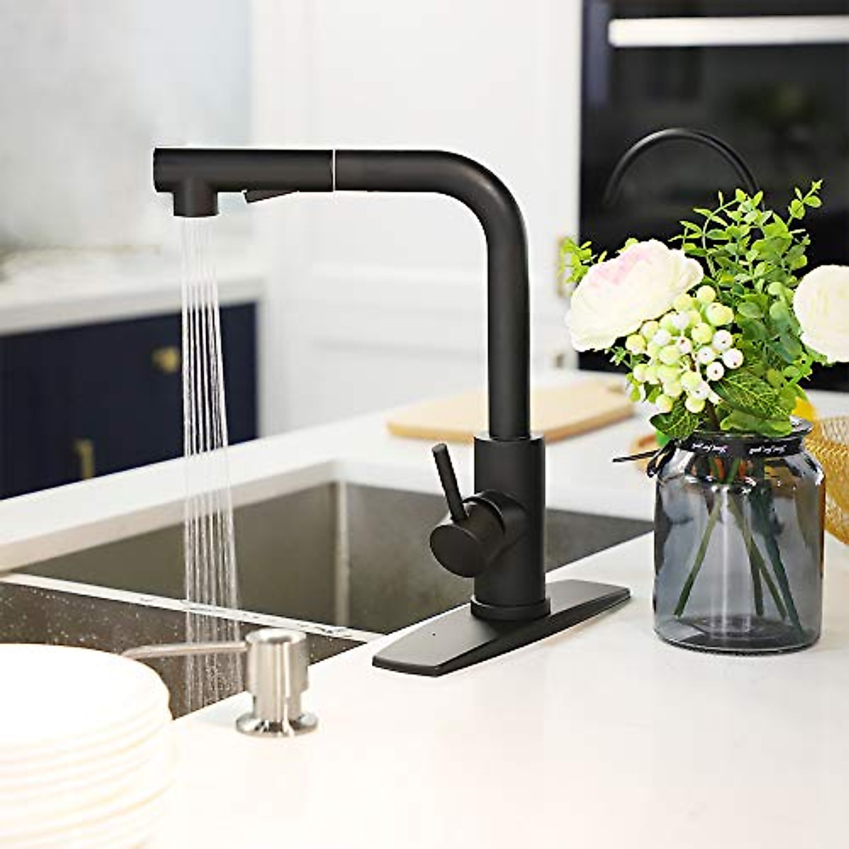 FORIOUS Matte Black Kitchen Faucets with Pull Down Sprayer, Single Handle Kitchen Sink Faucet with Pull Out Sprayer