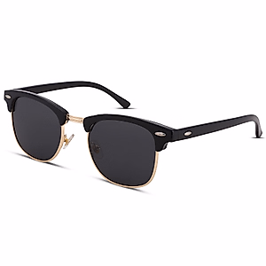 Pro Acme Classic Semi Rimless Polarized Sunglasses with Metal Rivets (Black/Gold Rimmed)
