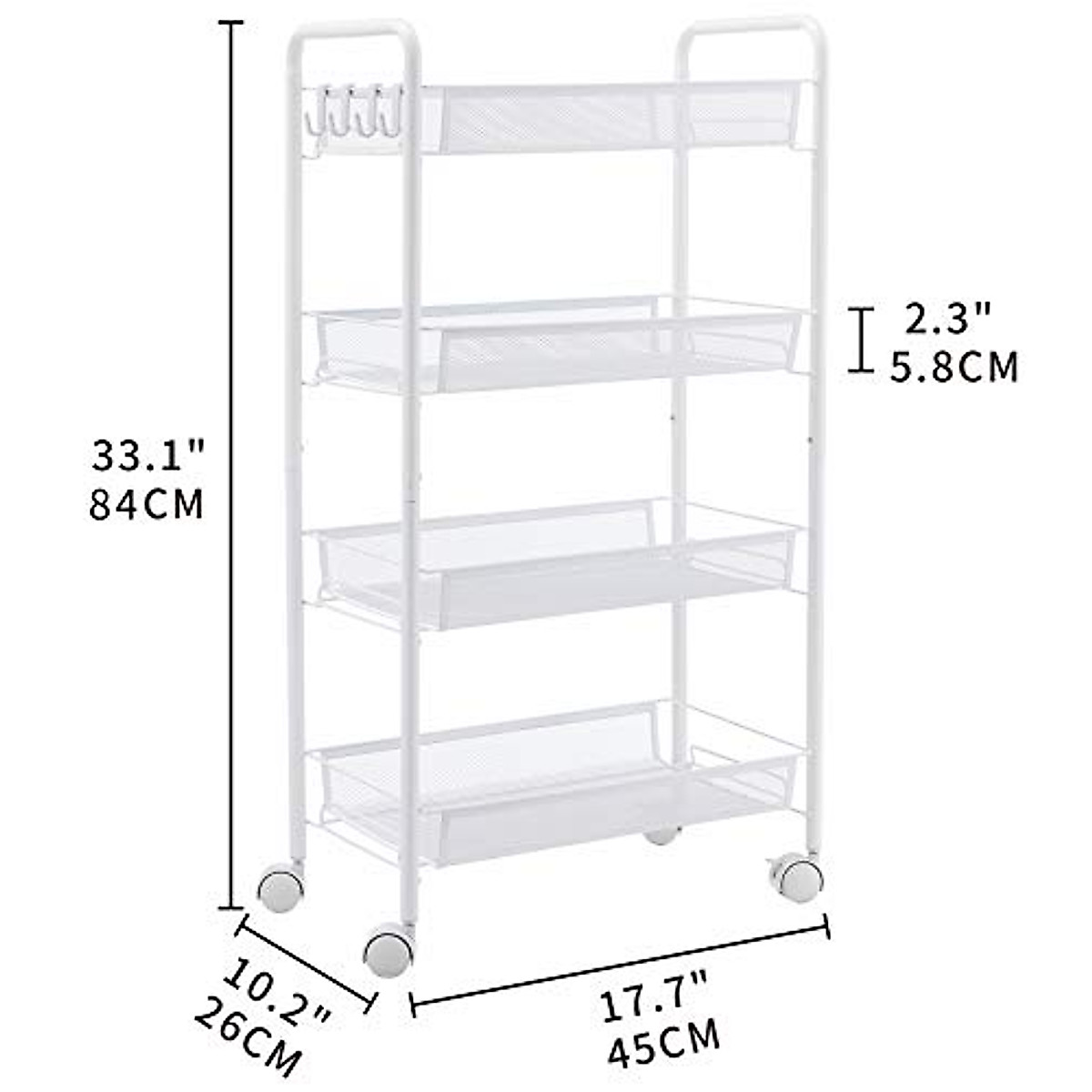JANE EYRE Rolling Utility Storage Rack Cart on Wheels, Trolley Carft cart, Multi-Purpose Organizer Shelf (White, 4 Tier)…