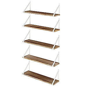 Wallniture Bora 24"x6" Floating Shelves for Wall Decor, Bookshelf Living Room Decor, Wall Shelves for Bedroom Decor, Bathroom Shelves, Kitchen Floating Shelf Burnt Set of 5