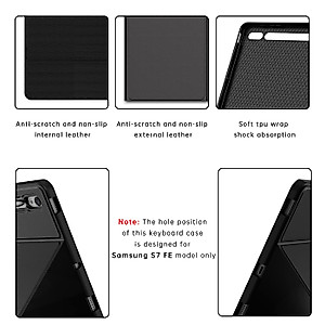 For Samsung Galaxy Tab S7 FE / S7 Plus /S8+ 12.4 inch Case with Keyboard - Smart Detachable Wireless Touchpad Tablet Keyboard Cover - Tab S7 FE 2021/ S7+ 2020/S8+ Keyboard Case with S Pen Holder Black