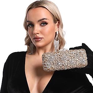 Boutique De FGG Fancy Flower Clutch Handbag Women Evening Bags and Clutches Formal Bridal Crystal Clutch Purse (Small,Gold&Silver)