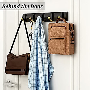 DMYMAT Coat Rack Wall Mounted with 5 Folding Hooks, 15.8 Inch Space Saving Wall Coat Hook, Black Gold Towel Hooks for Bathroom, Bedroom, Entryway, Hats, Scarves, Umbrella and Keys