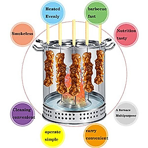ZHAIHUA Charcoal Grill, Portable Contact Grill, 360-degree Heating Small Smokeless Outdoor Vertical Grill, Stainless Steel Hanging Grill, Multifunctional Oil-Charcoal Separation Cooking Tool., Silver