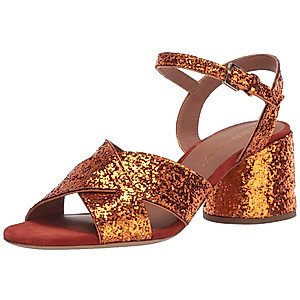 Emporio Armani Women's Metallic Low Block Heel Heeled Sandal, Peach, 38 Medium EU (8 US)