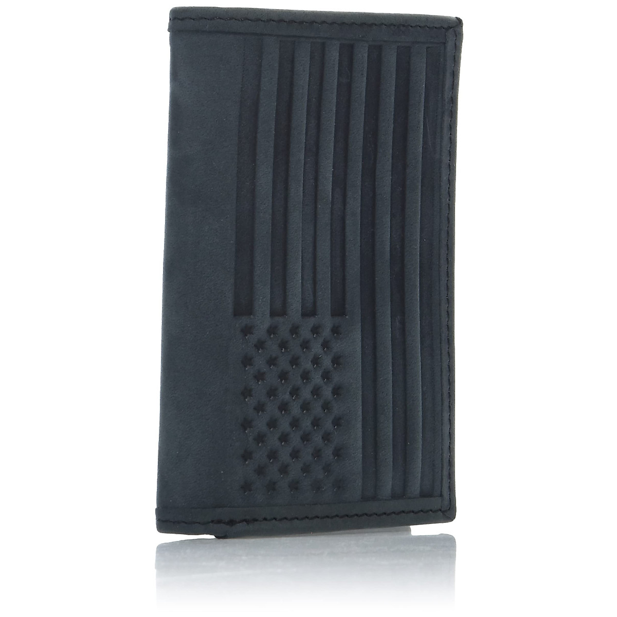 Lucky Brand Men's Trifold and L Wallet, Flag Embossed Leather-Black, Tri-Fold