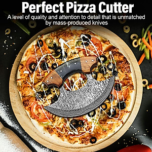 SHANZAY KNIVES SK Damascus ulu knife with leather sheath,6" pizza cutter with wooden handle for stable grip,Alaskan Ulu Knife Used For Multi-Purpose And gifting Its promise to make you happy!
